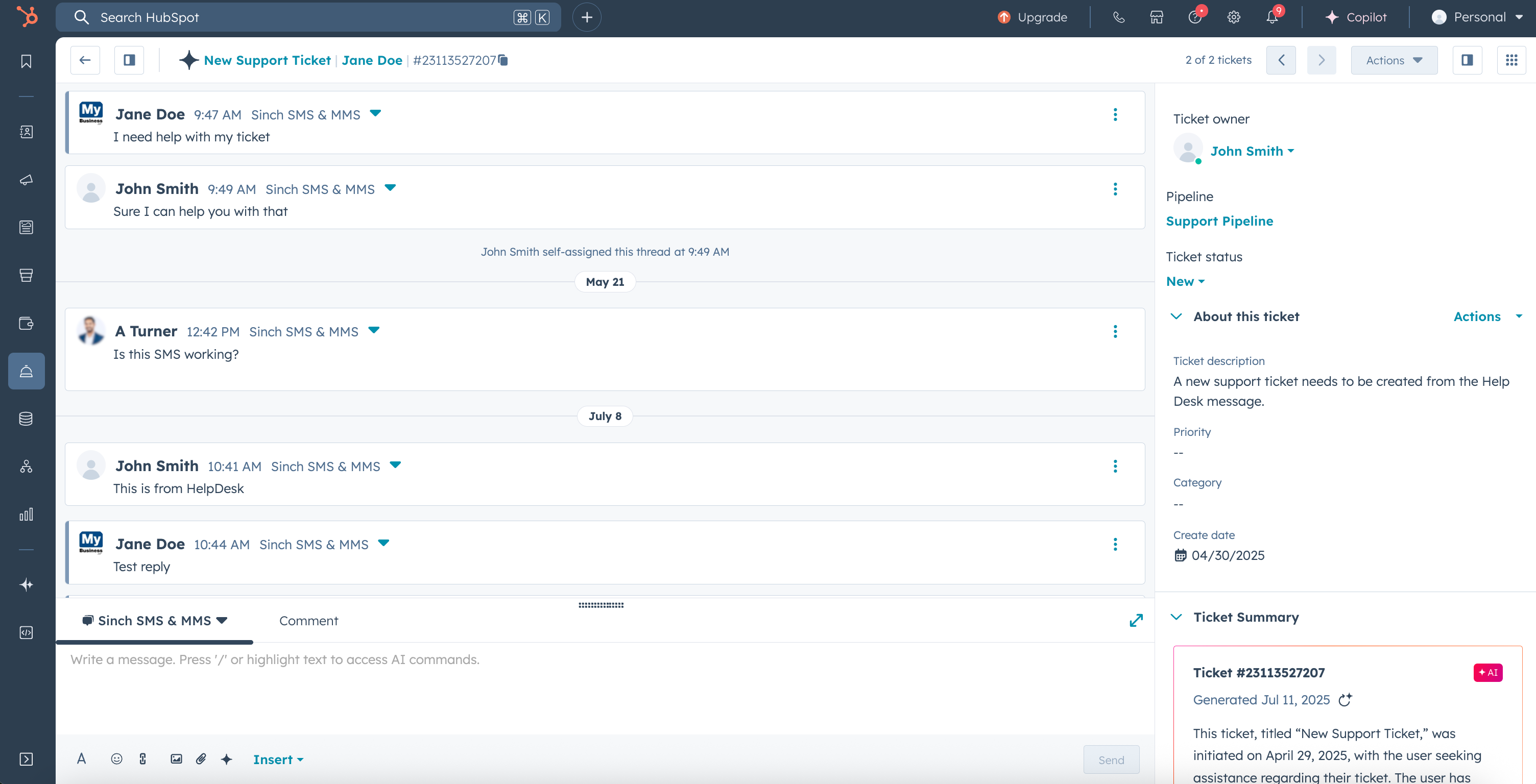HubSpot | Add SMS as a channel to Help Desk – Sinch Engage