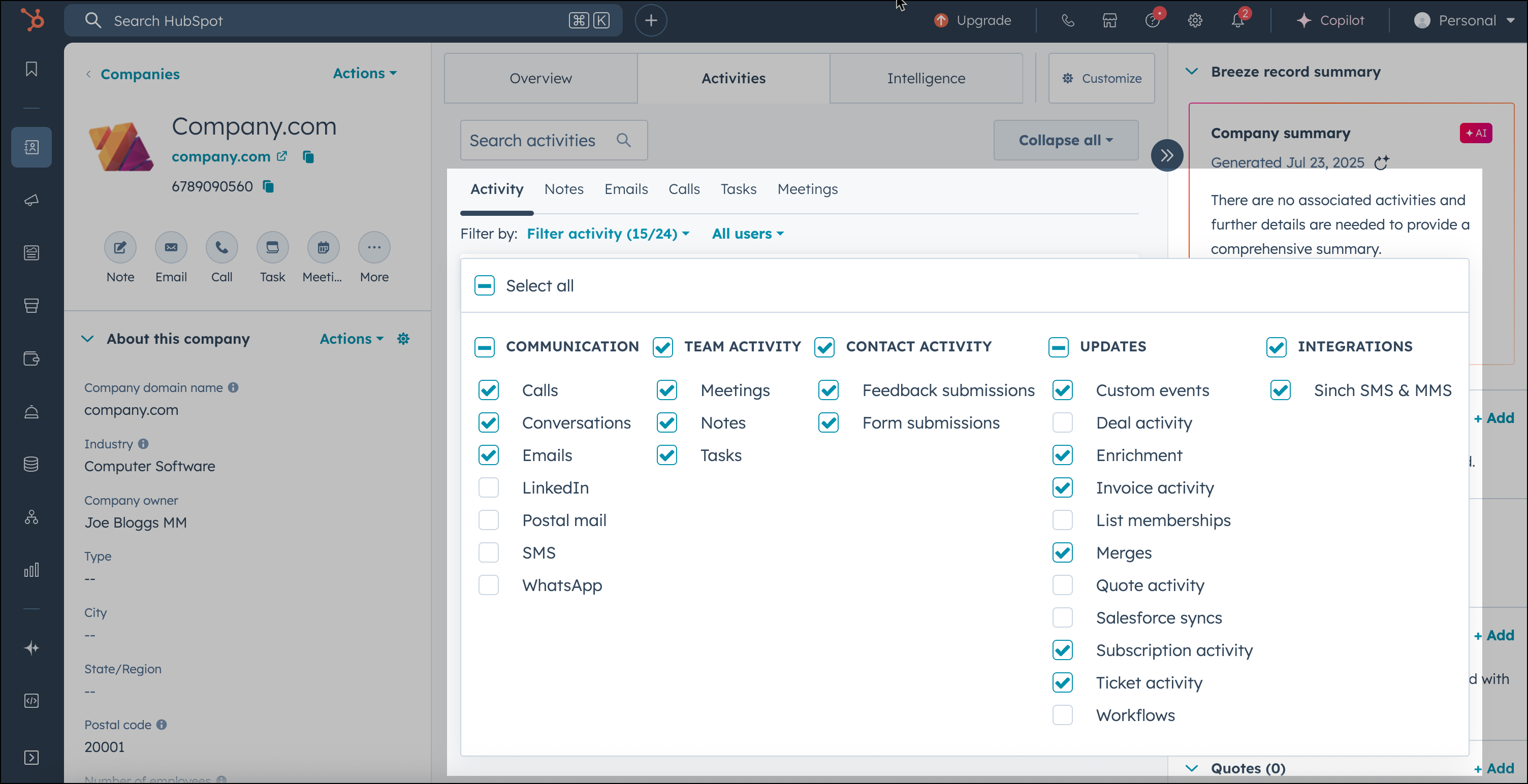 HubSpot | View SMS and MMS activity – Sinch Engage