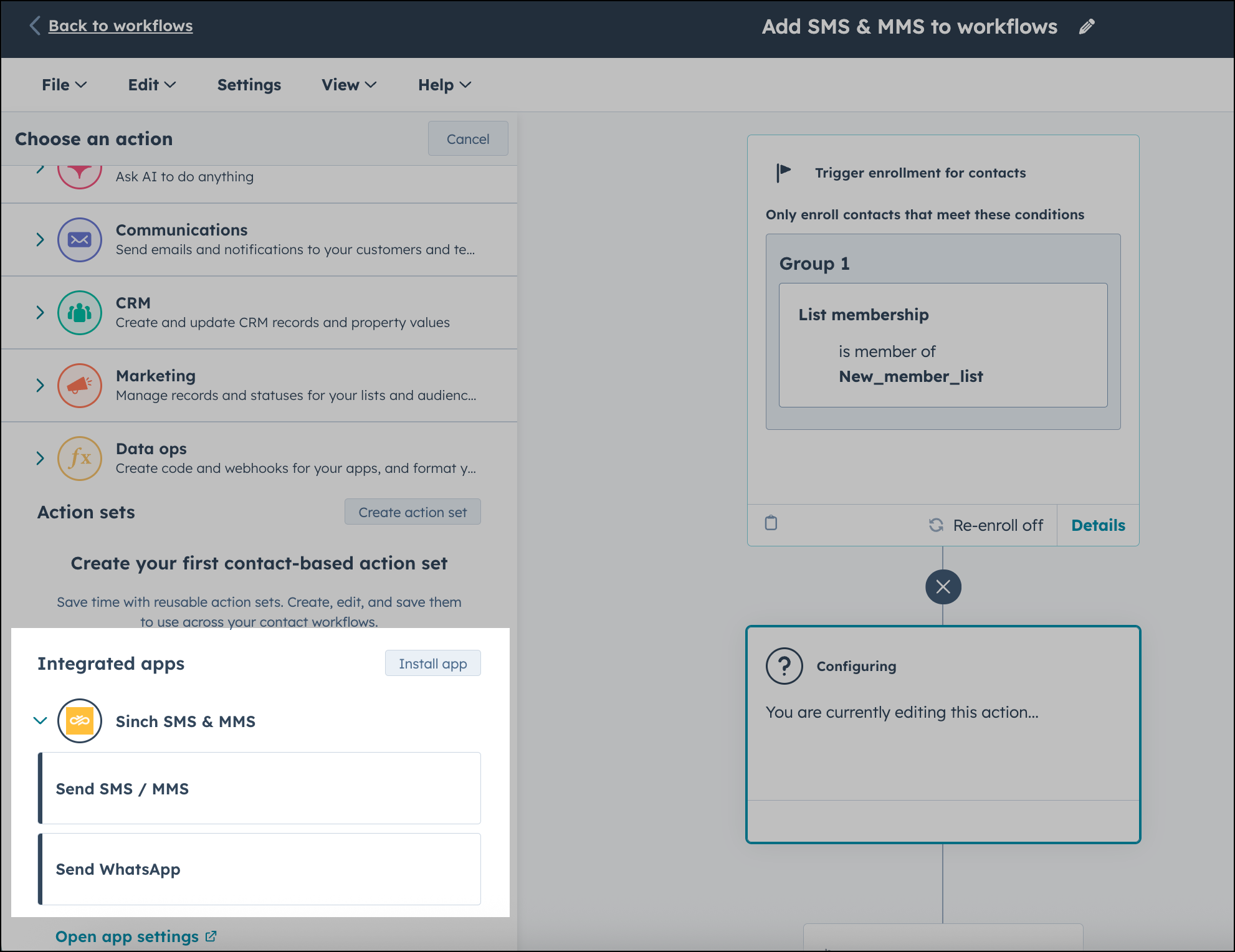 HubSpot | Add WhatsApp to workflows to send outbound messages – Sinch Engage