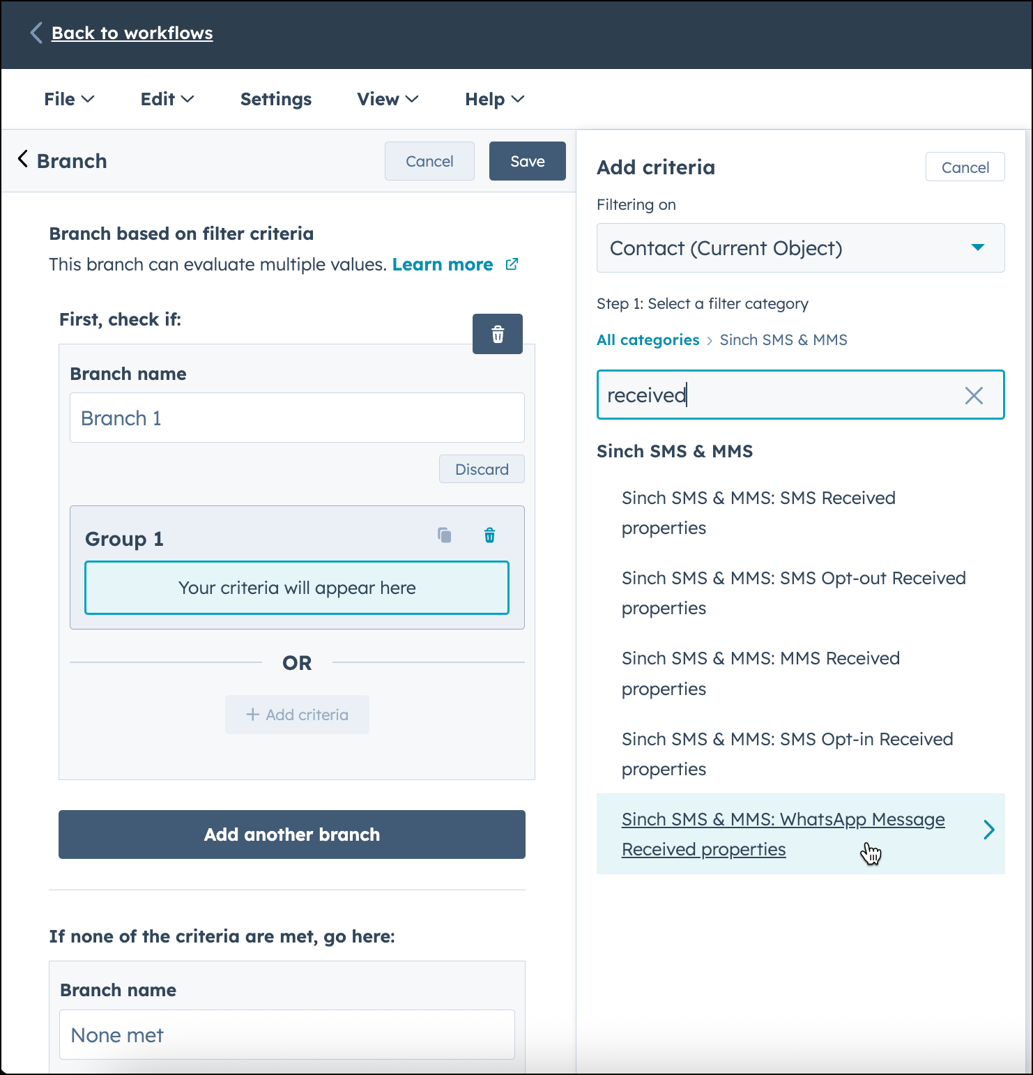 HubSpot | Trigger actions and workflows using inbound WhatsApp replies – Sinch Engage