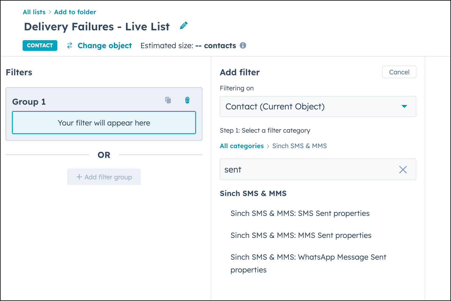 HubSpot | Use active lists to track delivery failures – Sinch Engage