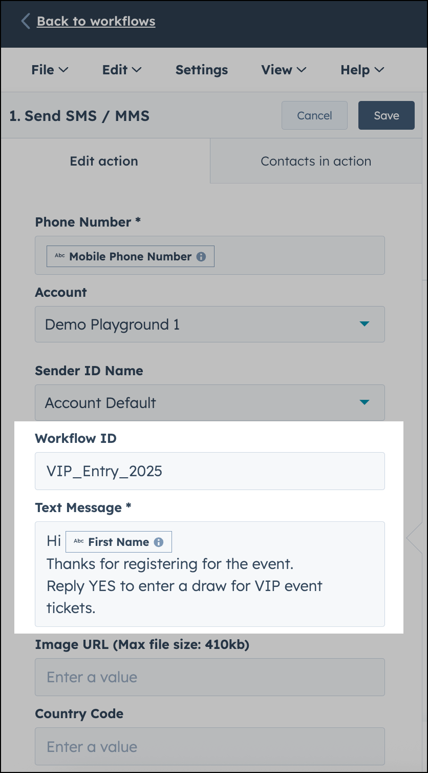 HubSpot | Use Workflow ID to connect inbound replies to specific workflows – Sinch Engage