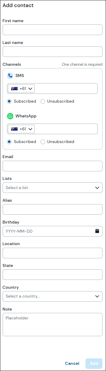 Add individual contacts – Sinch Engage