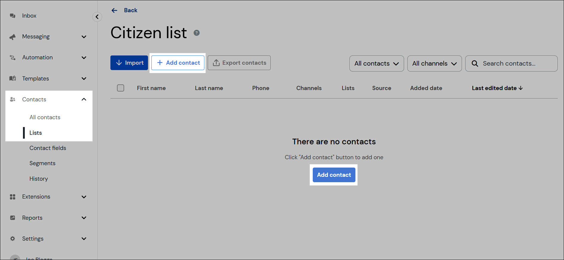 Add & remove contacts from lists – Sinch Engage