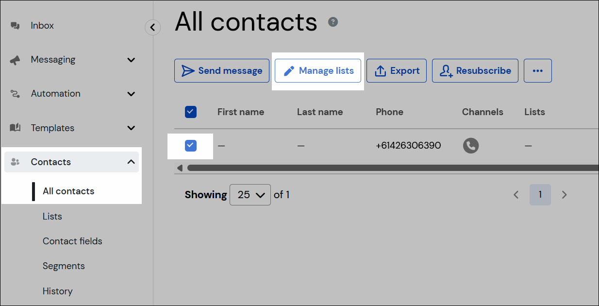 Add & remove contacts from lists – Sinch Engage