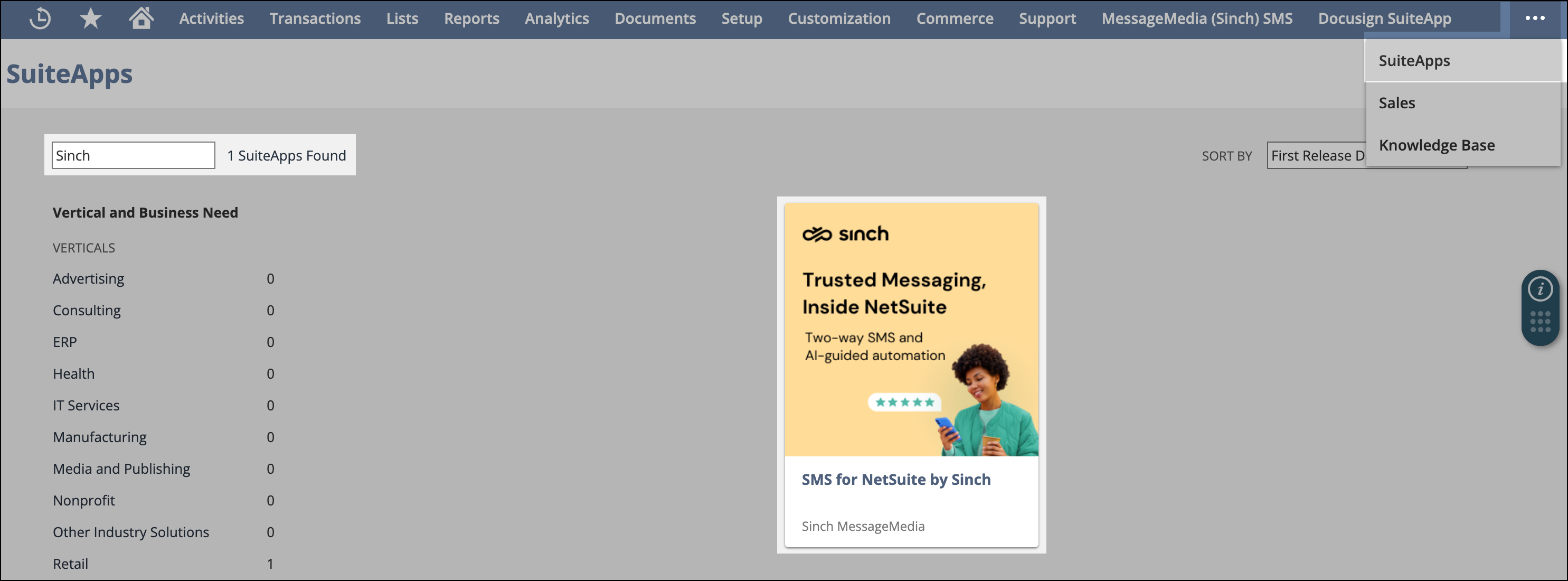 NetSuite | Setup | Step 2: Install the SMS for NetSuite by Sinch app ...