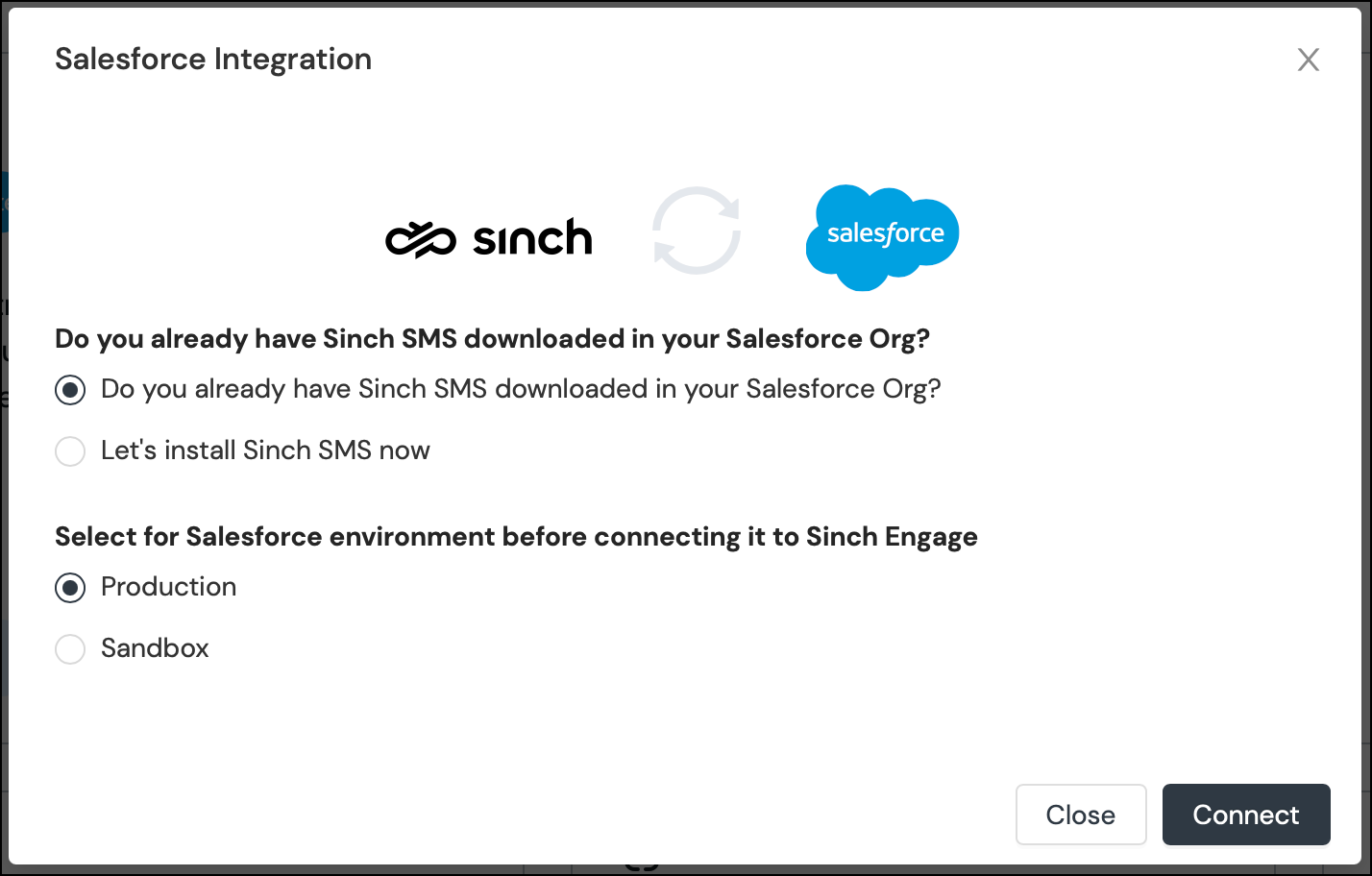 Salesforce | Setup | Step 1: Connect your Sinch account – Sinch Engage
