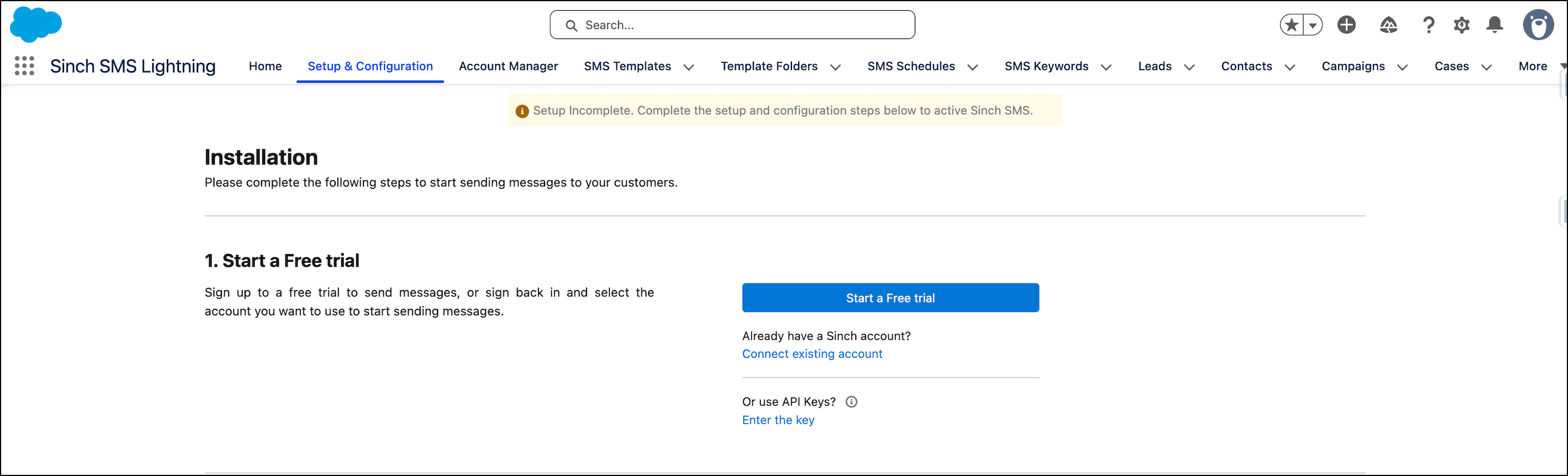 Salesforce | Setup | Step 1: Connect your Sinch account – Sinch Engage