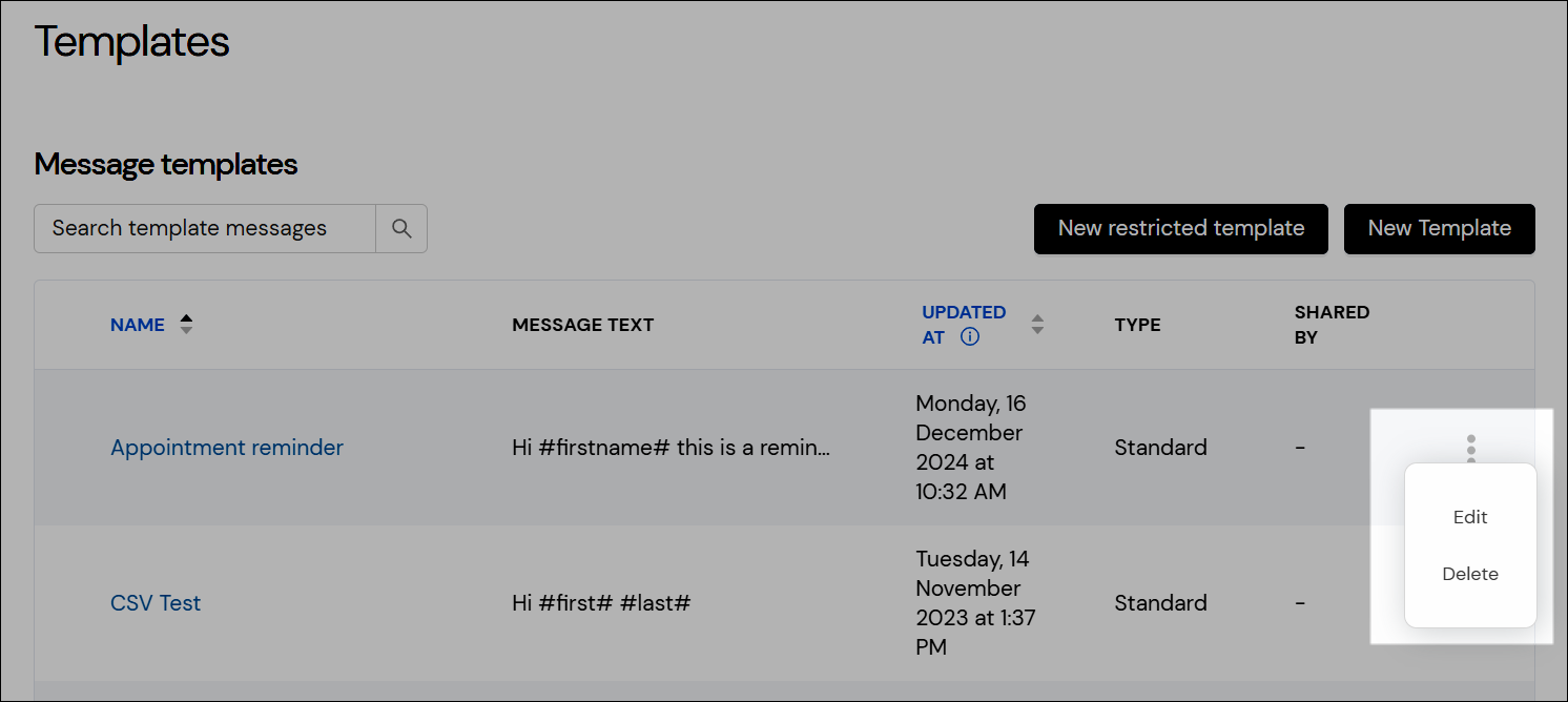 Creating & managing SMS templates – Sinch Engage