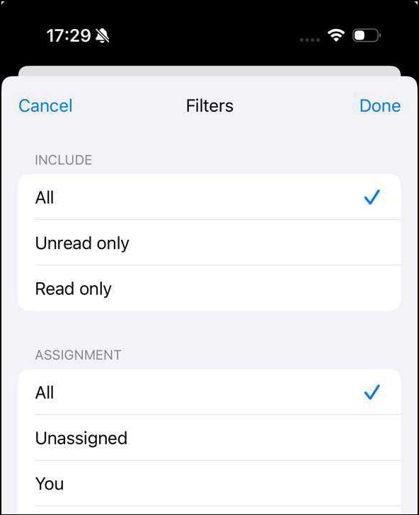 Mobile app | Filter the inbox – Sinch Engage