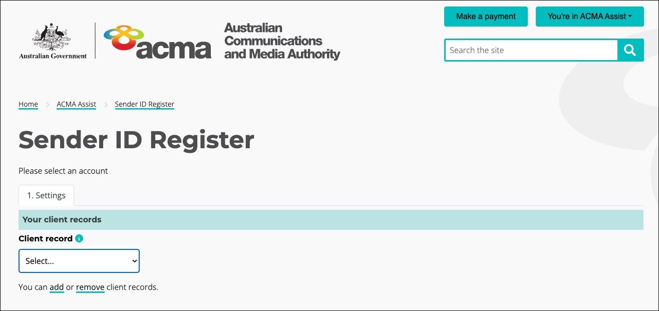 Australia | How to Set Up ACMA Assist Before Registering an Alphanumeric Sender ID – Sinch Engage
