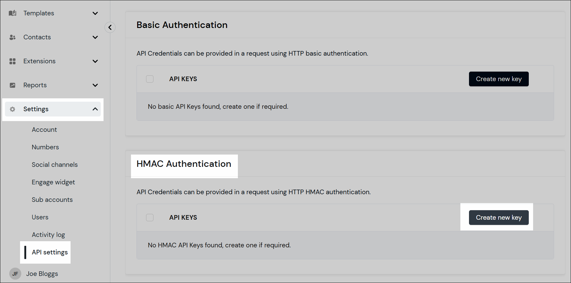Creating New API Credentials – Sinch Engage