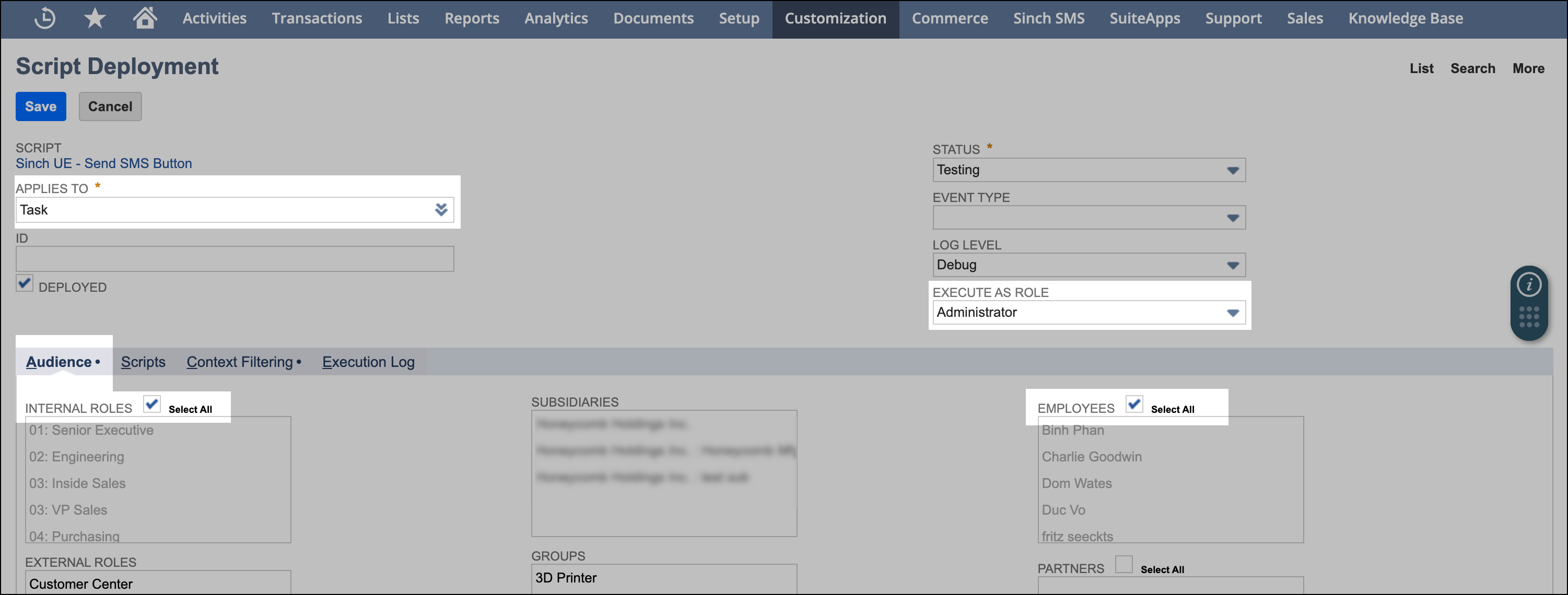 NetSuite | Add SMS Button on Item Fulfillment, Invoice and Task records – Sinch Engage