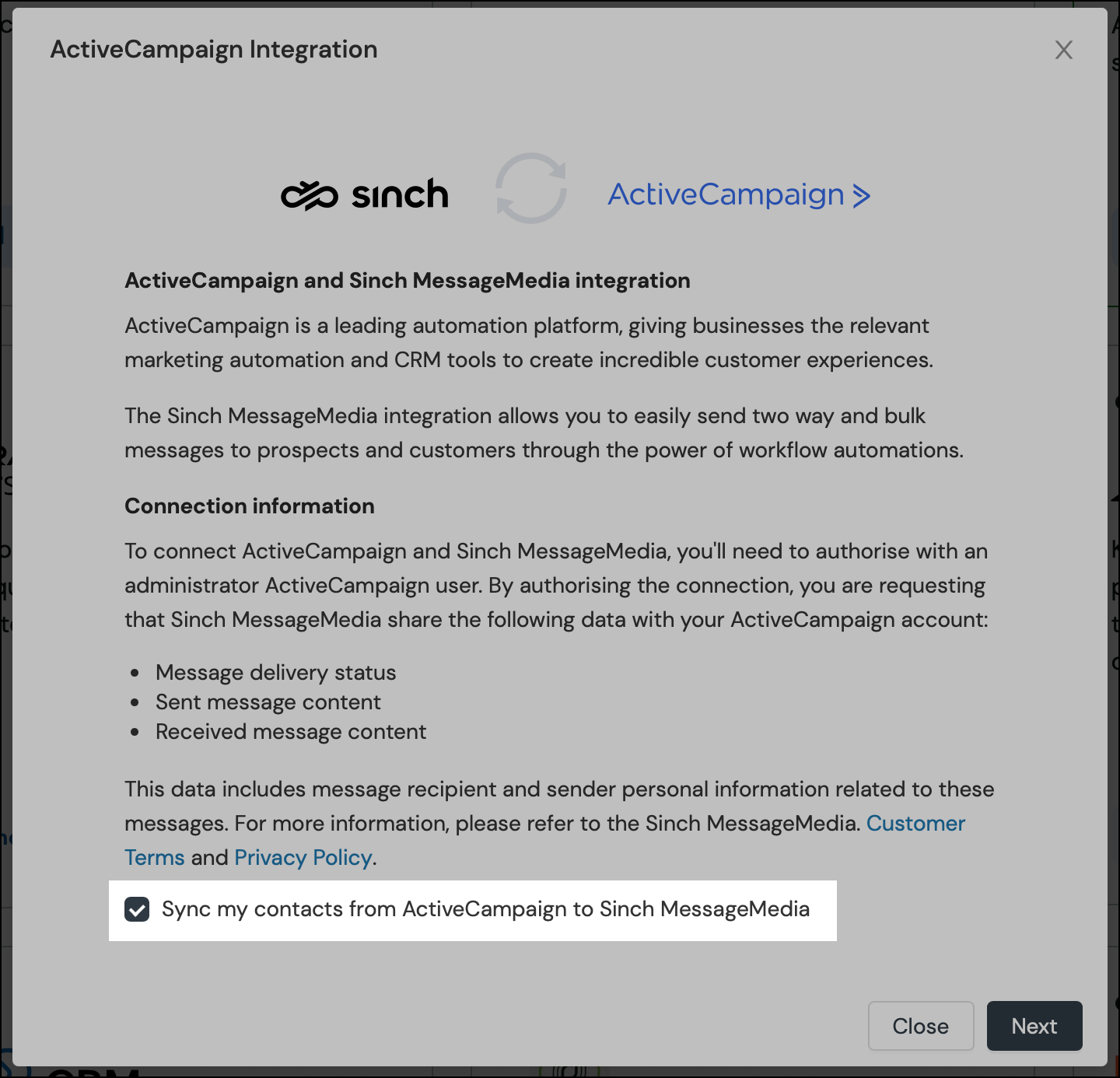 ActiveCampaign | Sync your contacts – Sinch Engage