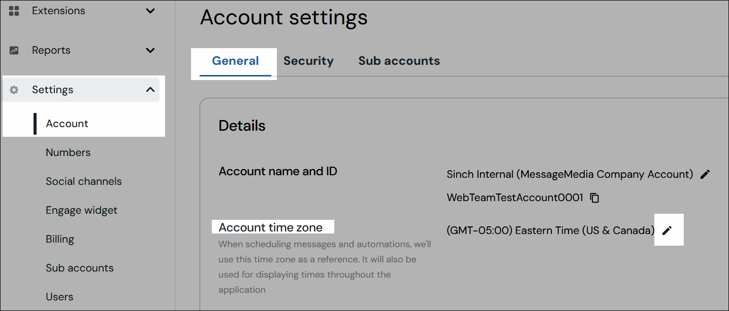Manage account time zone – Sinch Engage