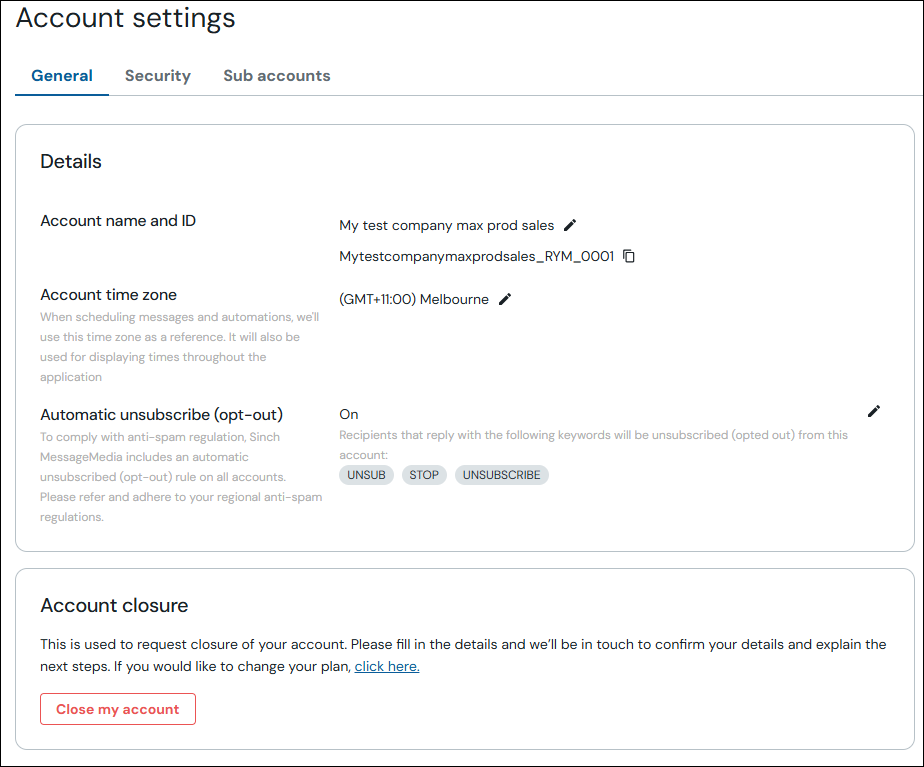 Account settings overview – Sinch Engage