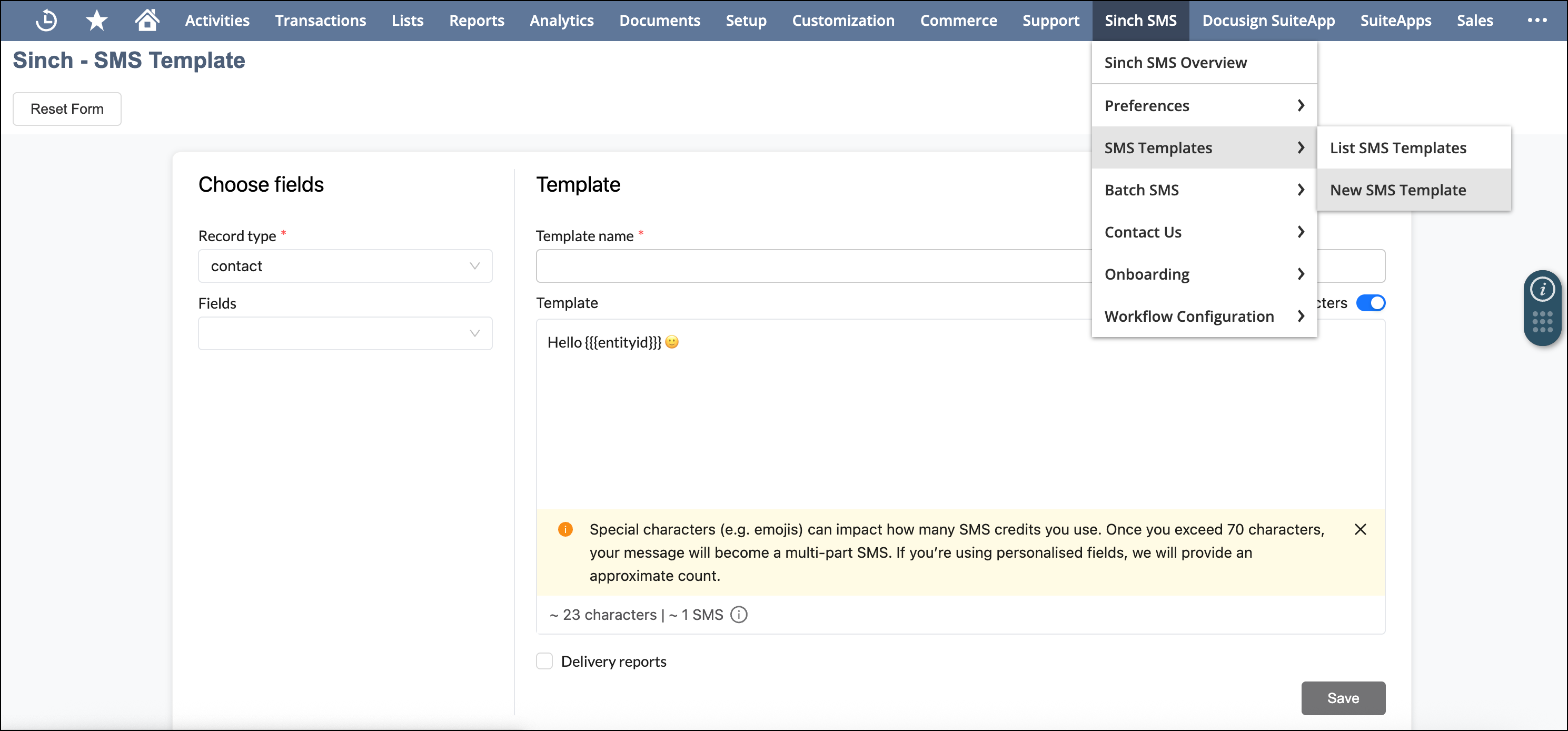 NetSuite | Plantillas de mensajes – Sinch Engage